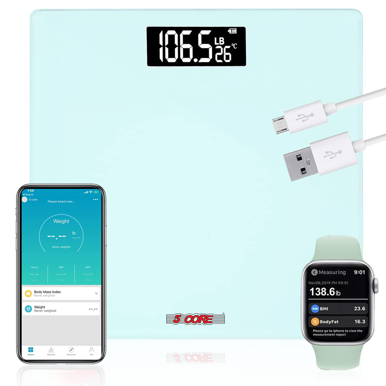 Rechargeable Digital Scale for Body Weight, Precision Bathroom Weighing ...