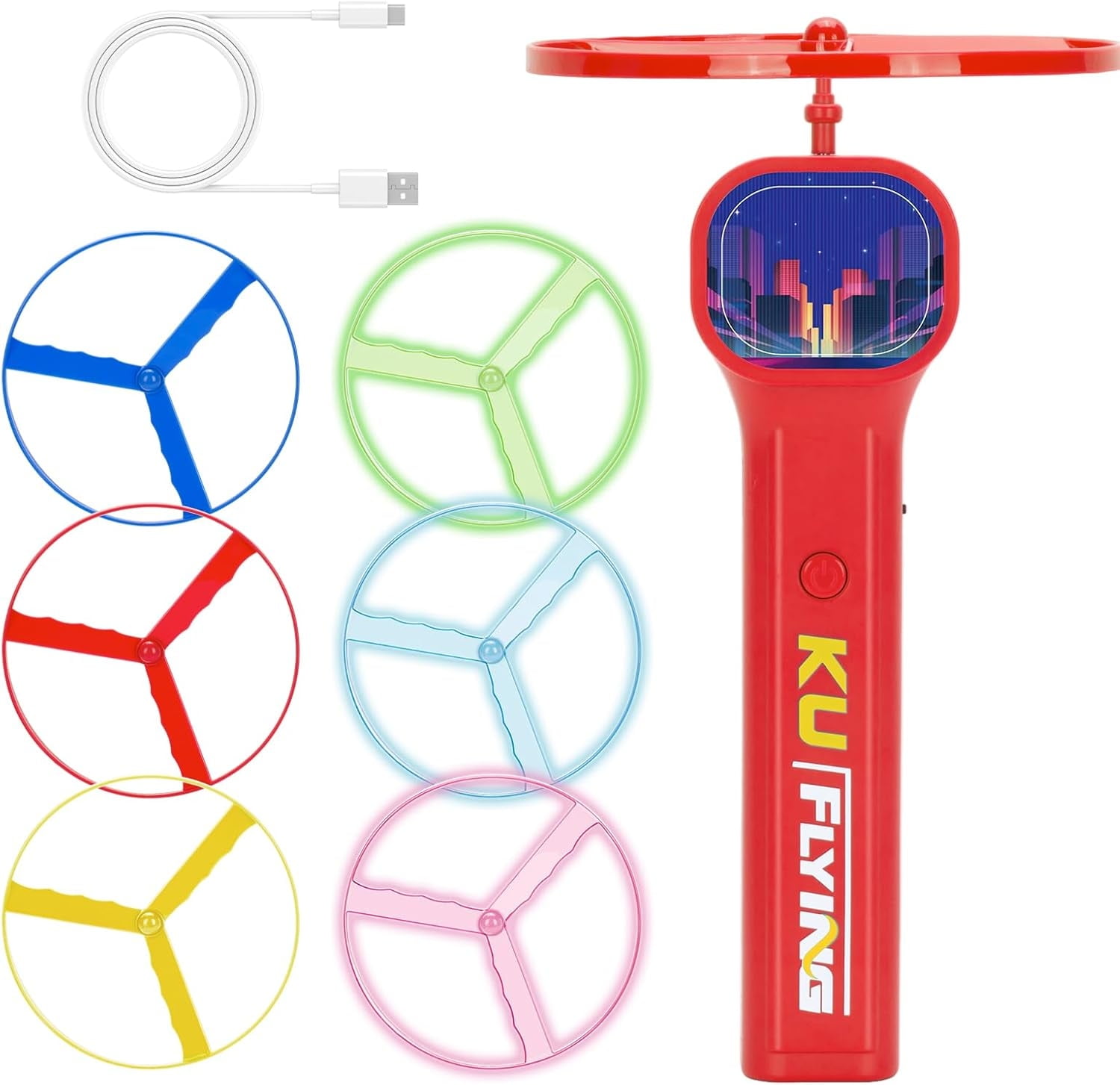 Rechargeable Disc Launcher with 6 Flying Spinners for Outdoor ...