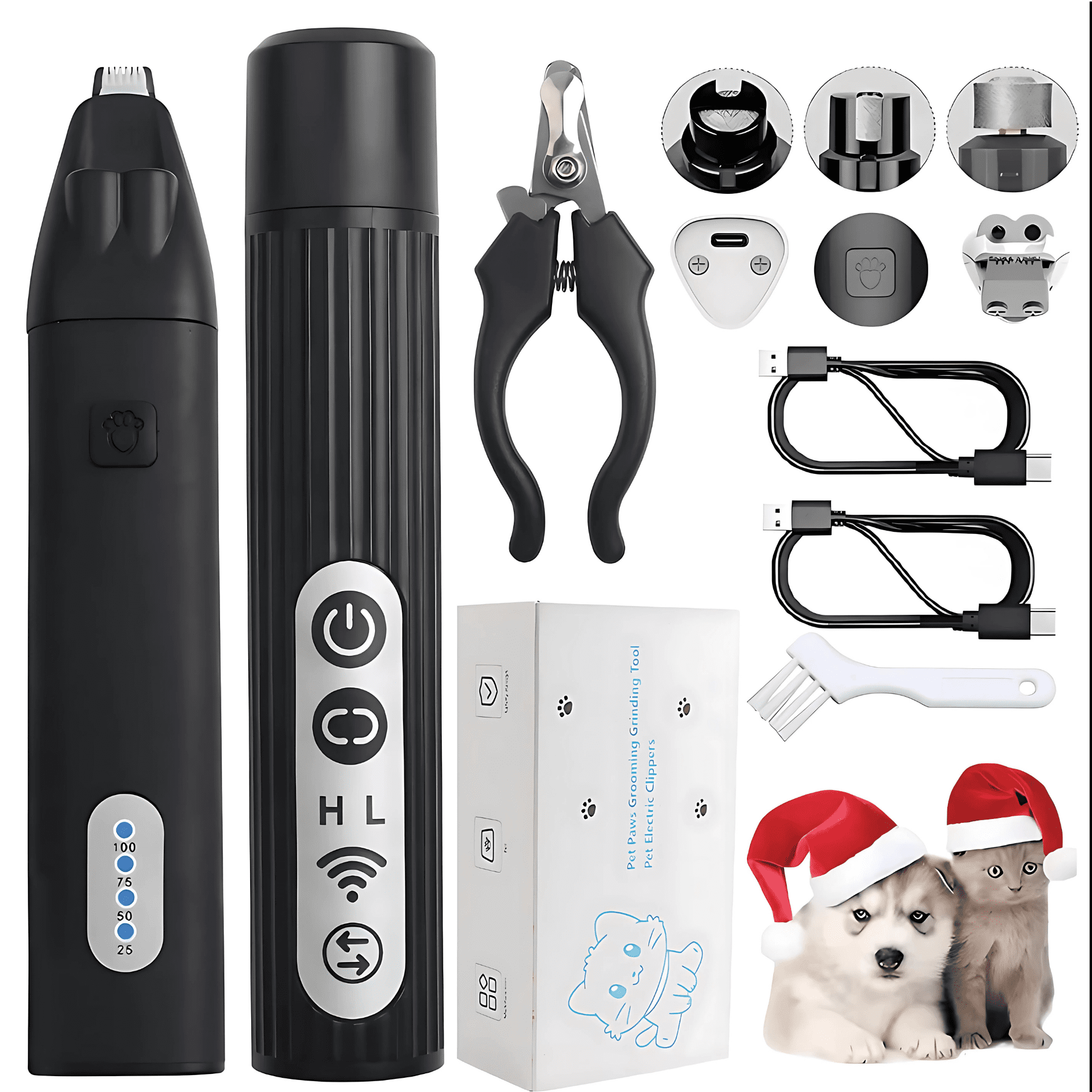 Rechargeable Dog Nail Grinder & Clippers Kit – Super Quiet, 3-Speed ...