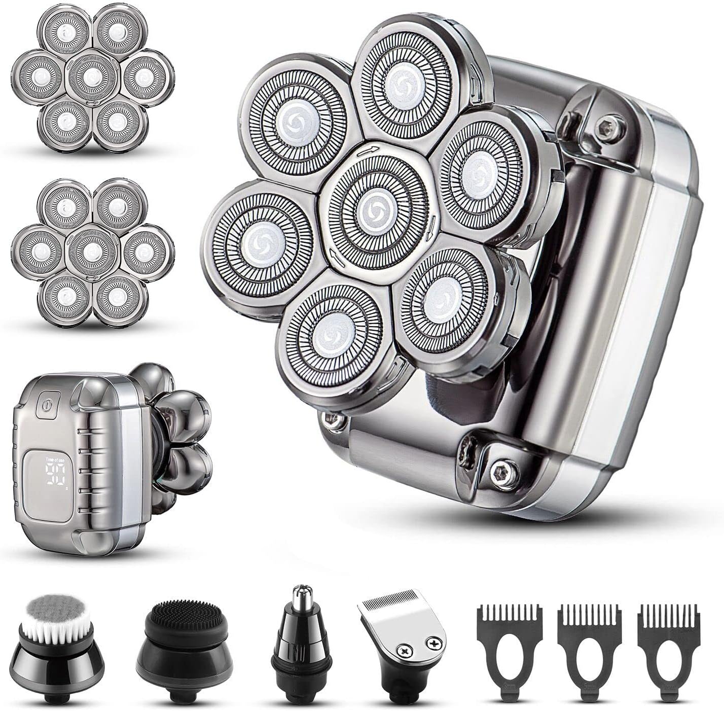 Rechargeable Electric Bald Shaver for Men - Waterproof, Anti-Pinch, Wet ...