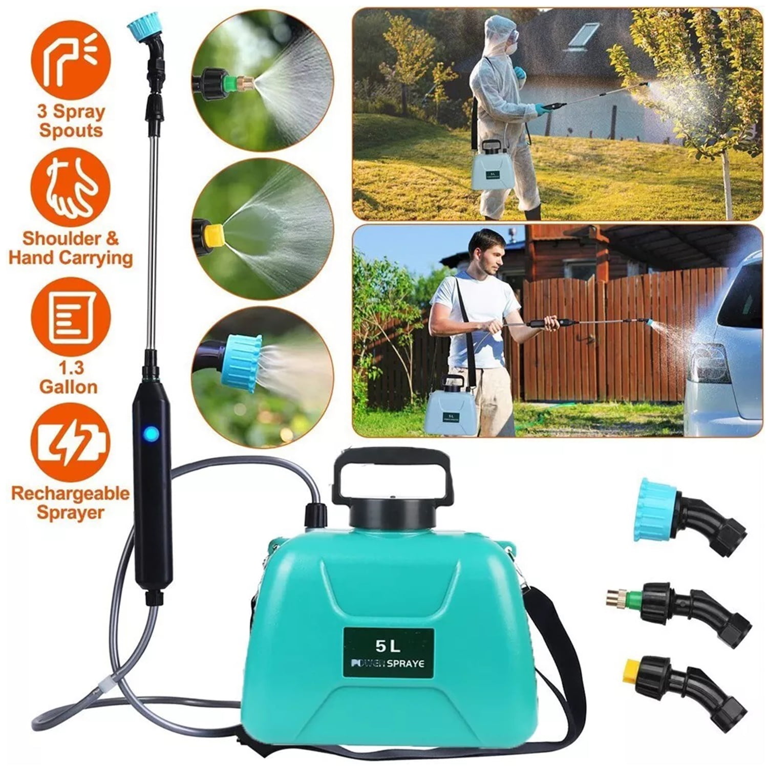XEENSO Rechargeable Electric Garden Sprayer, 1.35 Gallon, Cordless ...