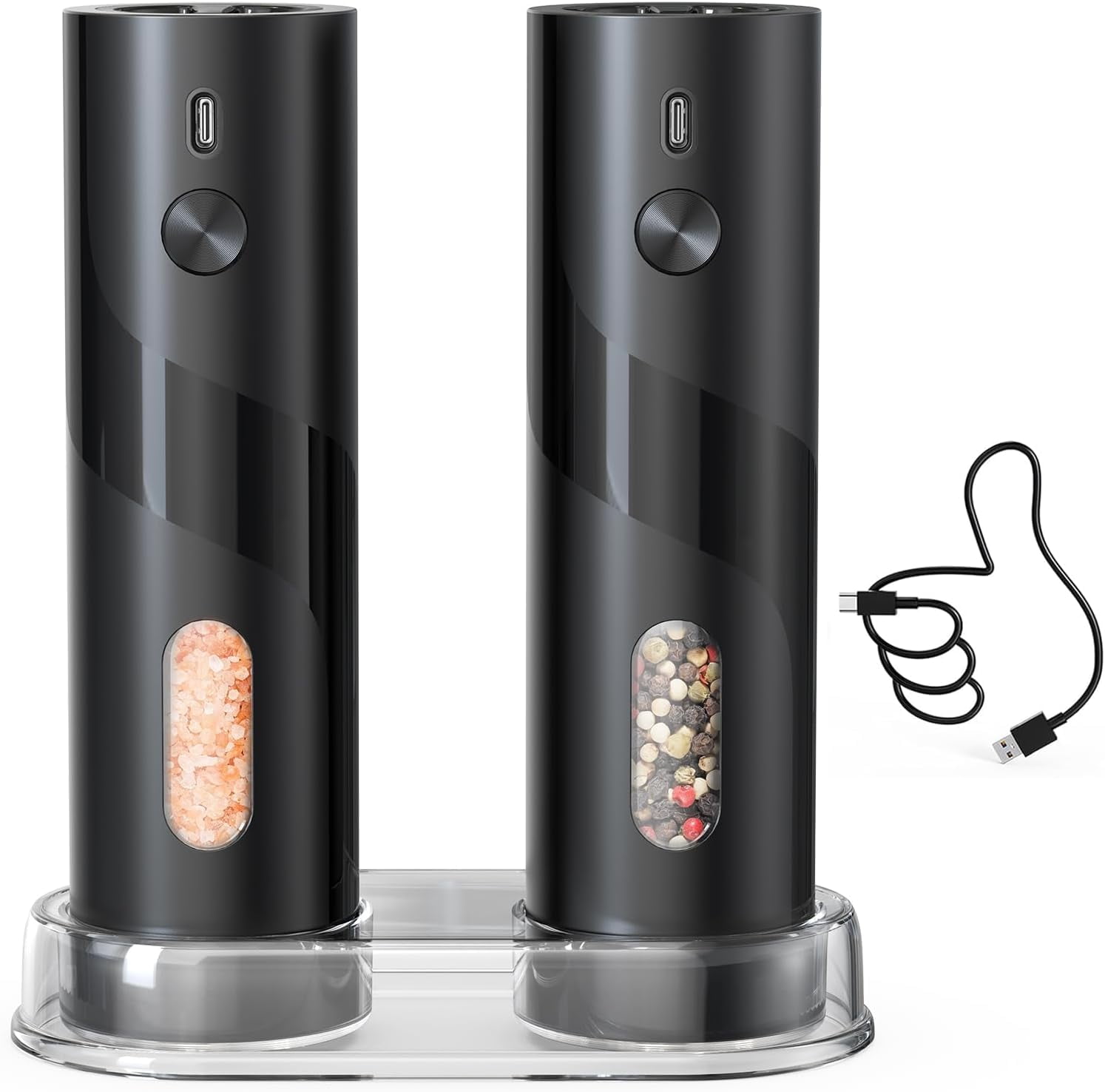 **rechargeable electric salt and pepper grinder set with base ...