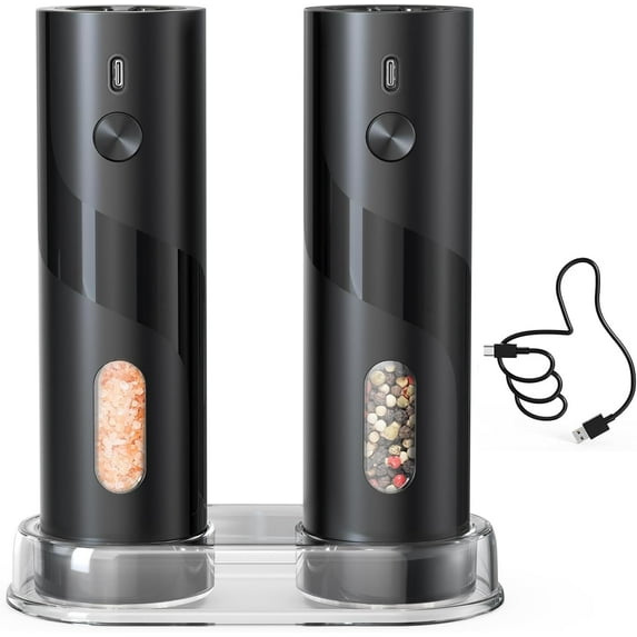 Rechargeable Electric Salt and Pepper Grinder Set with Base, Automatic ...