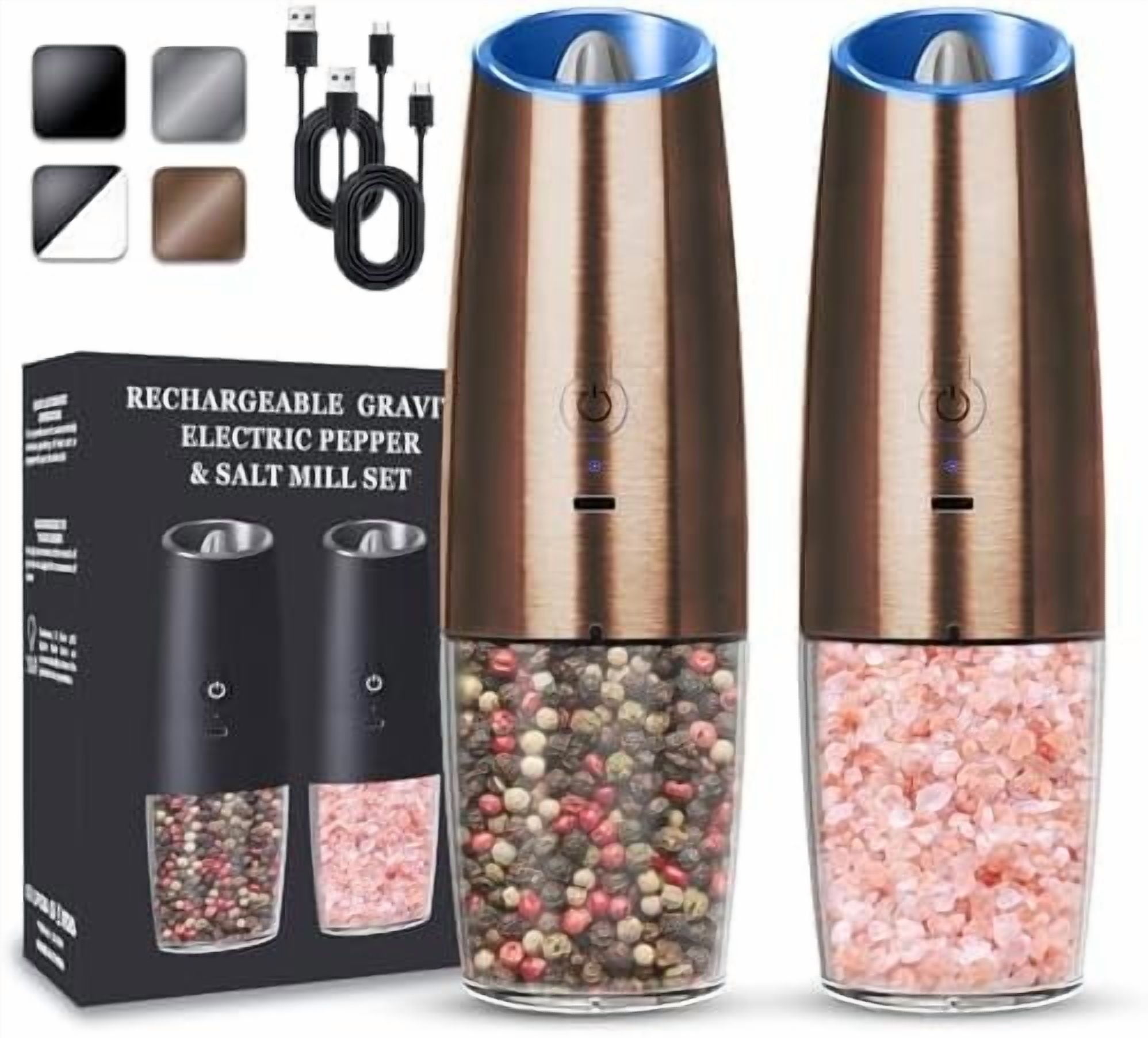 Rechargeable Electric Salt and Pepper Grinder set of 2, gravity ...