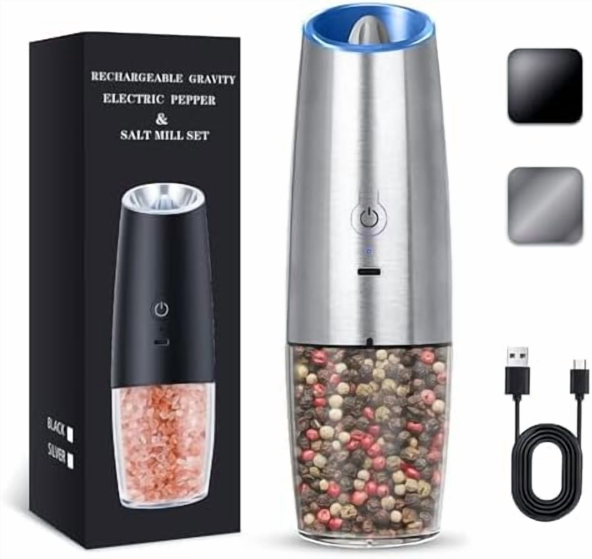 Rechargeable Electric Salt and Pepper Grinder, gravity electric salt ...