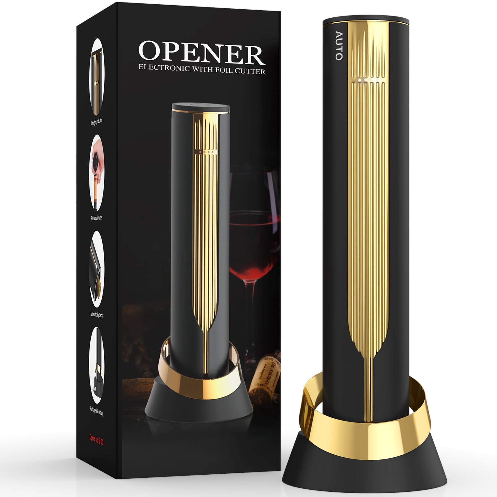 Rechargeable Electric Wine Opener with Charging Base & Foil Cutter ...