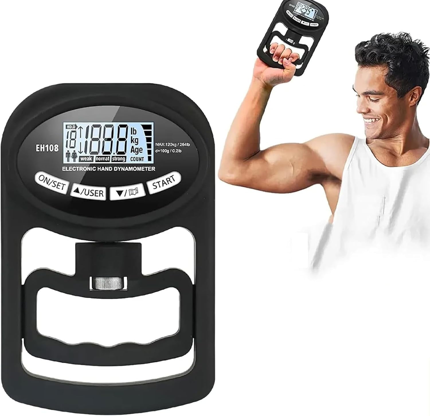 Rechargeable Electronic Hand Dynamometer, 265 Lbs / 120 Kg Hand ...