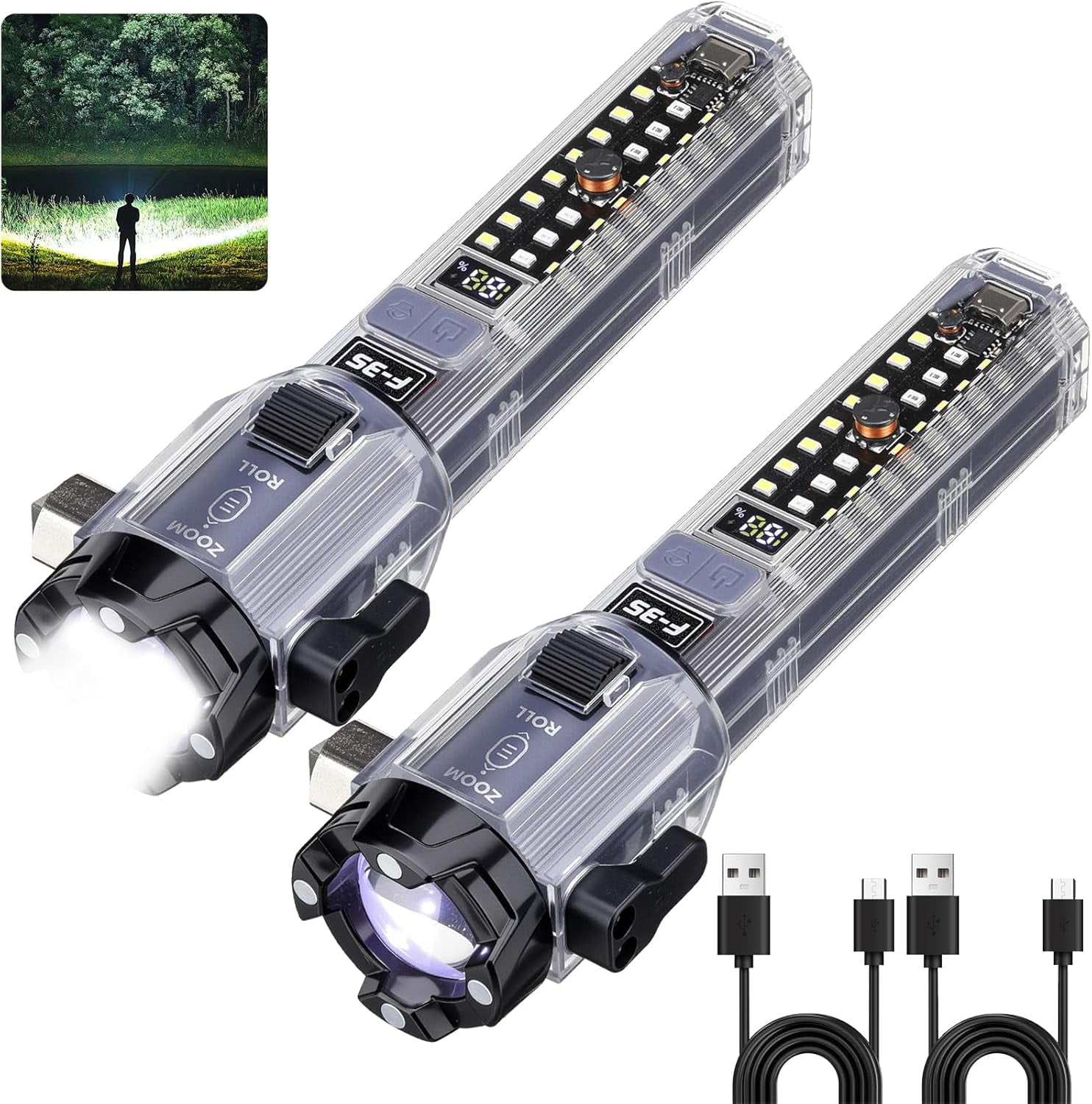 Rechargeable Emergency Car Flashlights High Lumens 99,000L (2 Packs), 7 Modes Multifunctional ...