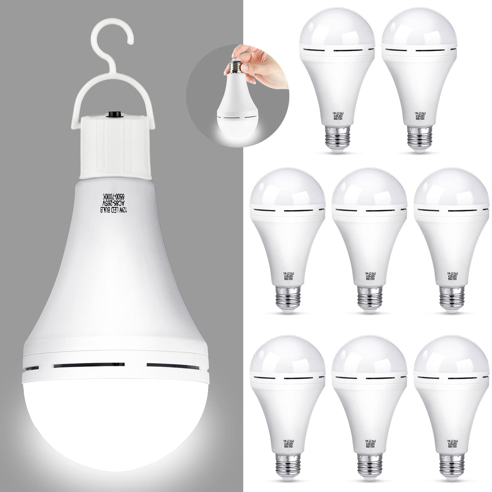 Rechargeable Emergency LED Light Bulb White Light Bulbs 6500k Battery ...