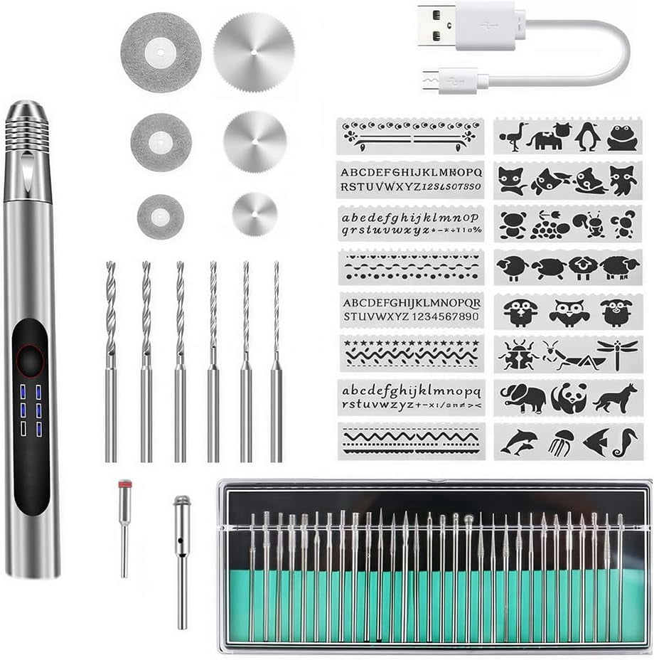 Rechargeable Engraving Pen with 63 Bits for Glass and Metal, Cordless ...