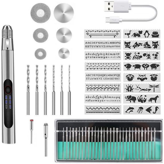 Rechargeable Engraving Pen with 63 Bits for Glass and Metal, Cordless ...