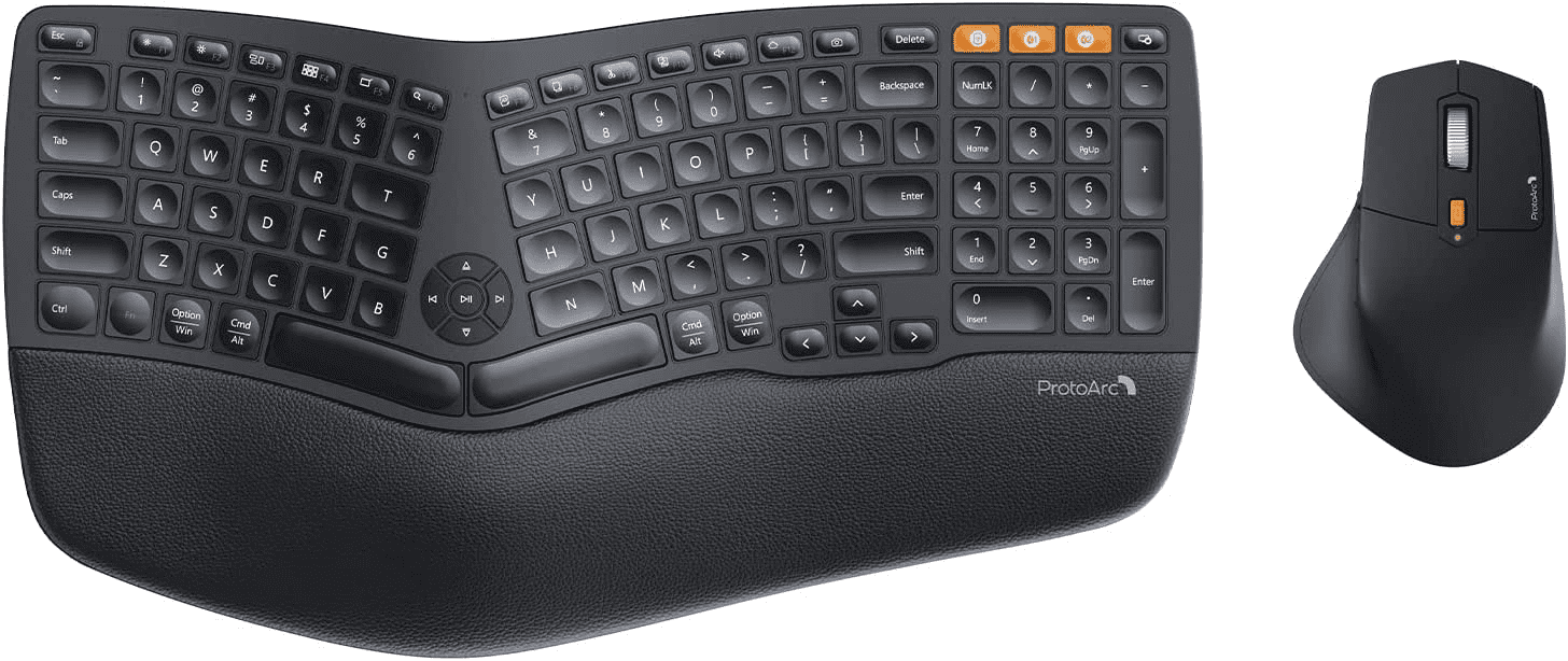Rechargeable Ergonomic Wireless Keyboard Mouse, ProtoArc EKM01 Ergo ...
