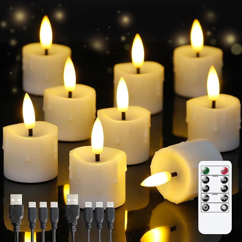Rechargeable Flameless 1.6" x2.5" Tea Light Candles with Remote & Type ...