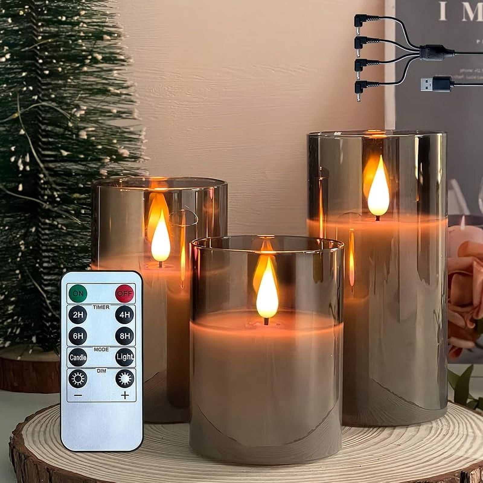 Rechargeable Flameless Candle, Flashing LED Pillar Real Wax Candle with ...