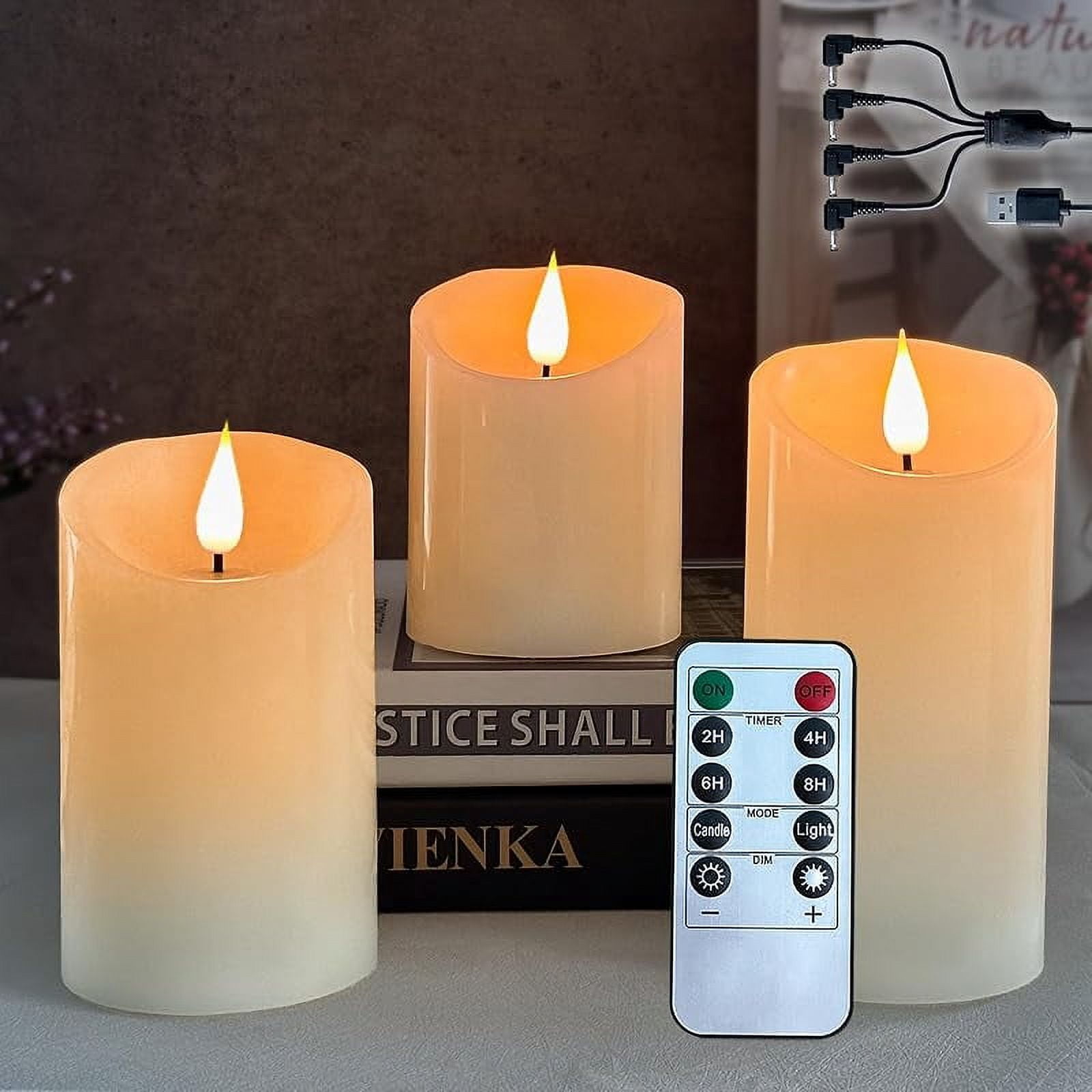 Rechargeable Flameless Candle, Flashing LED Pillar Real Wax Candle with ...