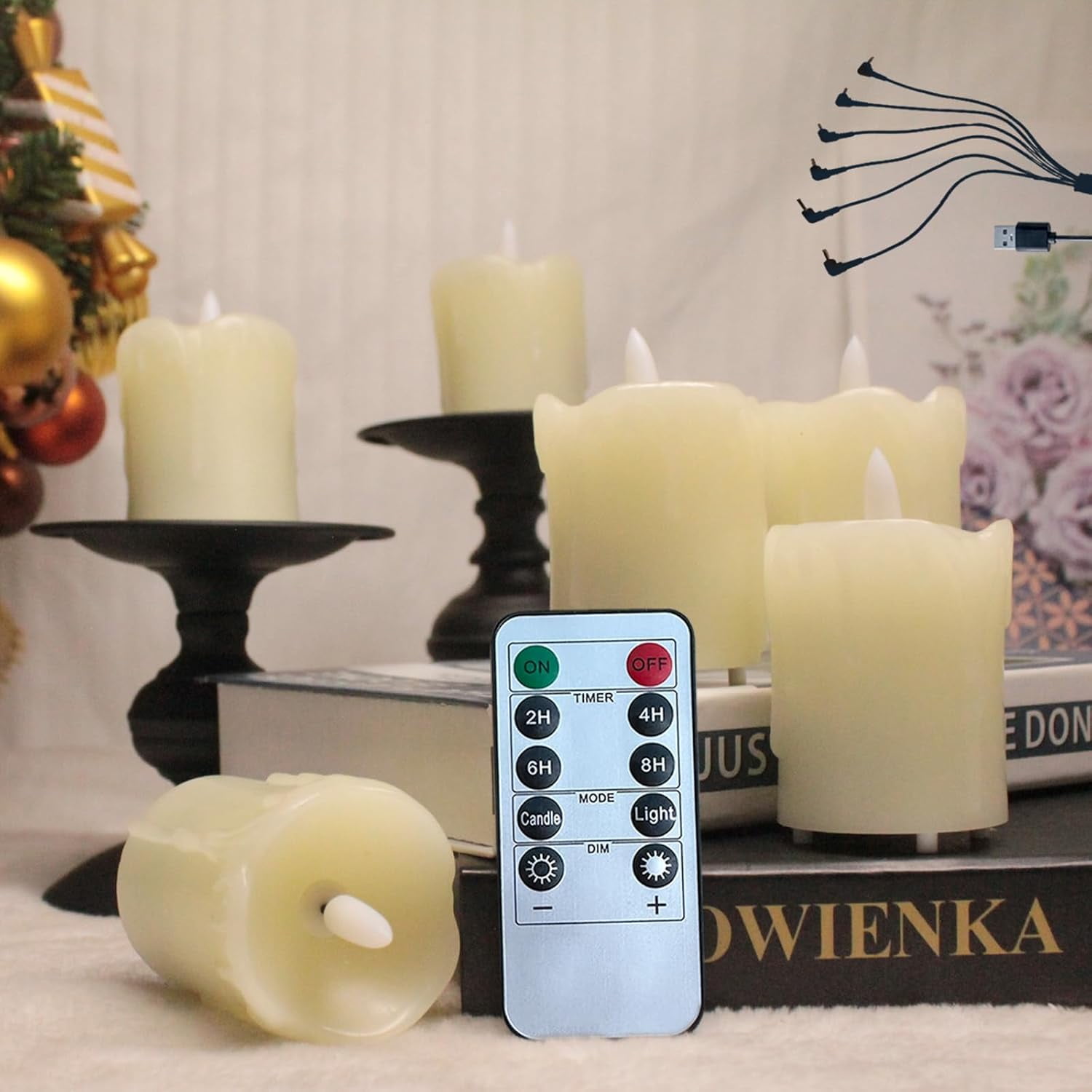 Rechargeable Flameless Candle, Flashing LED Pillar Real Wax Candle with ...