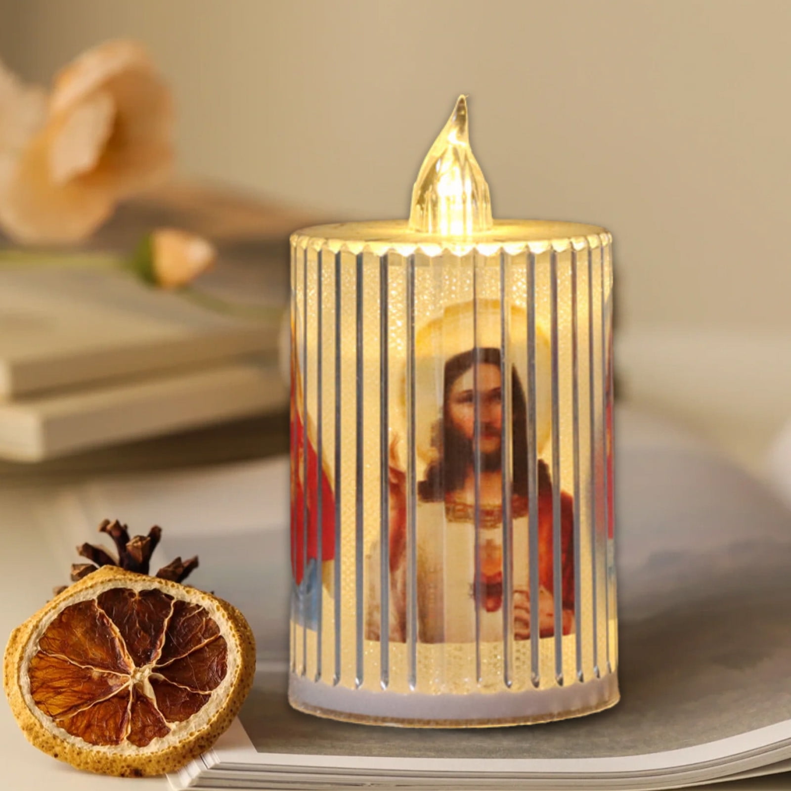 Rechargeable Flameless Candle, Flashing LED Pillar Real Wax Candle with ...