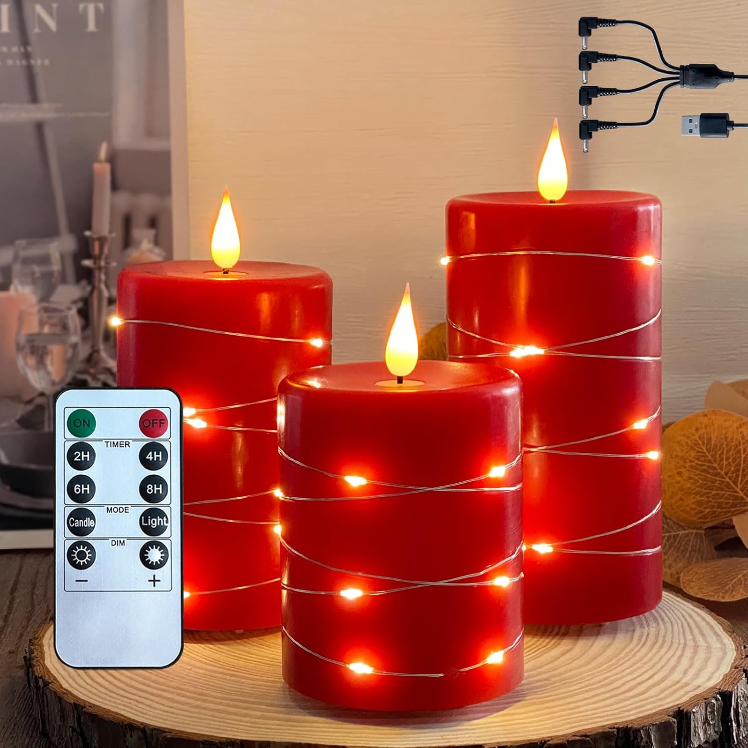 Rechargeable Flameless Candle, Flickering LED Pillar Fake Candle with ...
