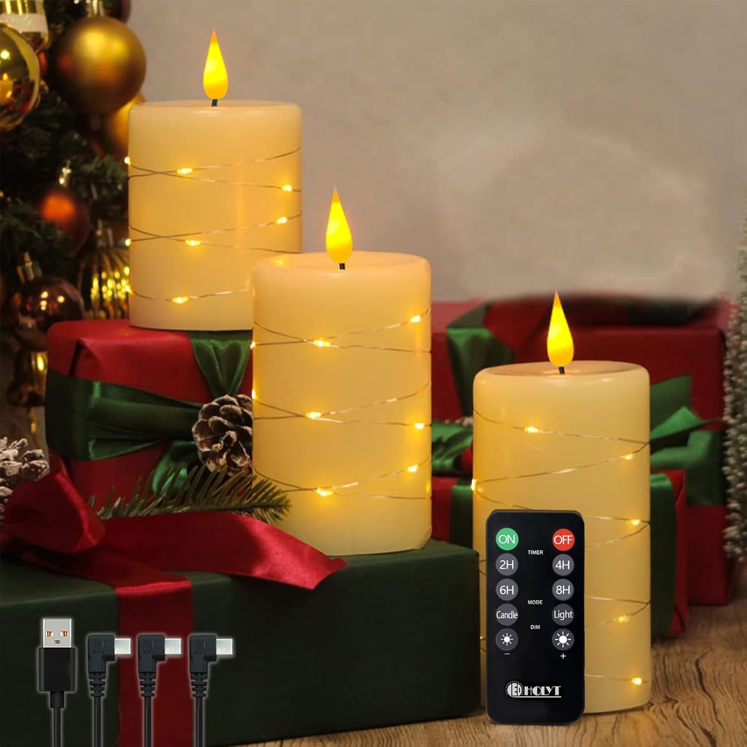 Rechargeable Flameless Candle, Flickering LED Pillar Real Wax Candle ...