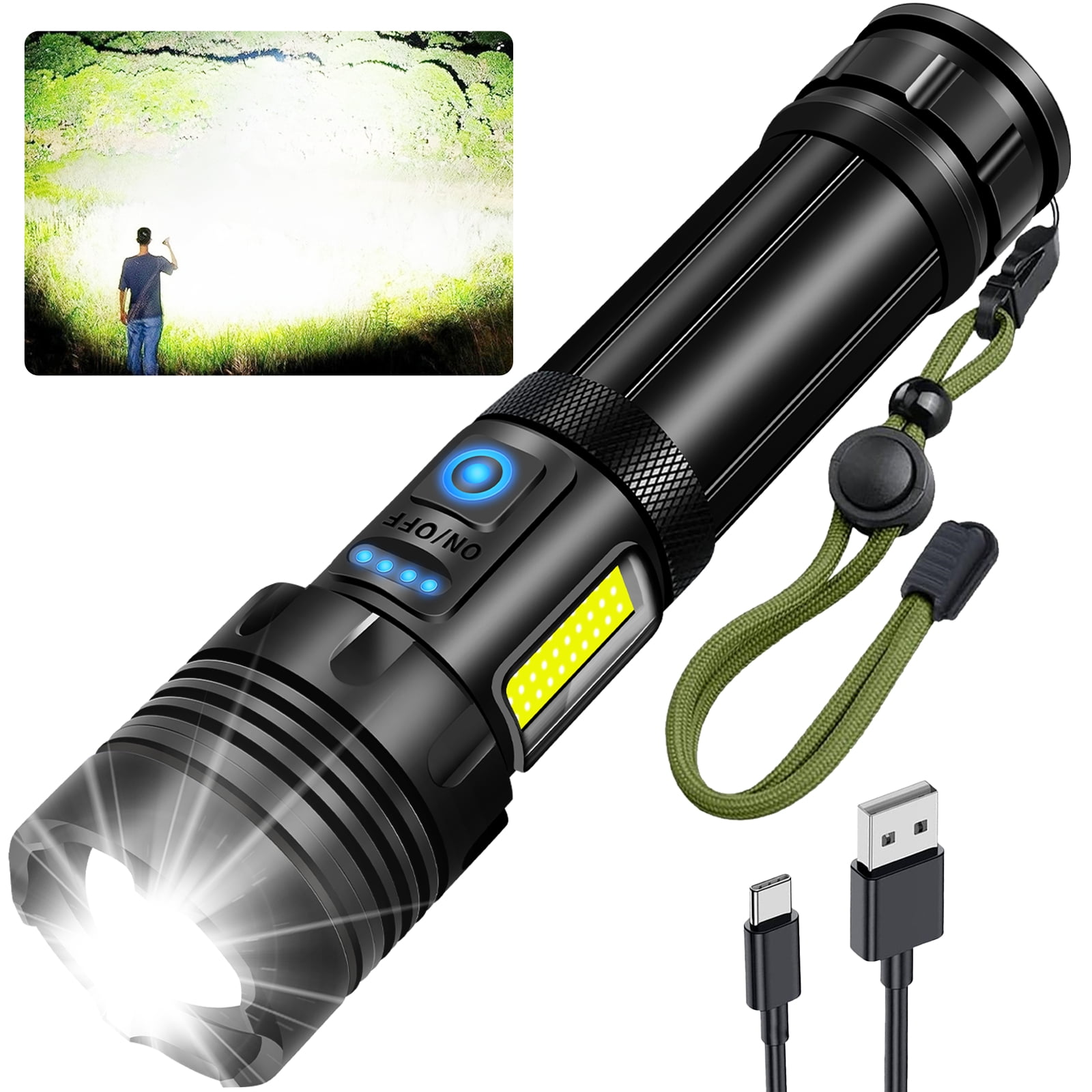 Rechargeable Flashlight 90000 High Lumens, Powerful Led Tactical ...