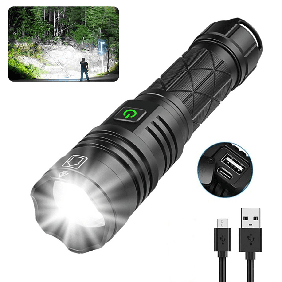 Rechargeable Flashlight, 90000 Lumens Super Bright XHP70 Powerful LED ...