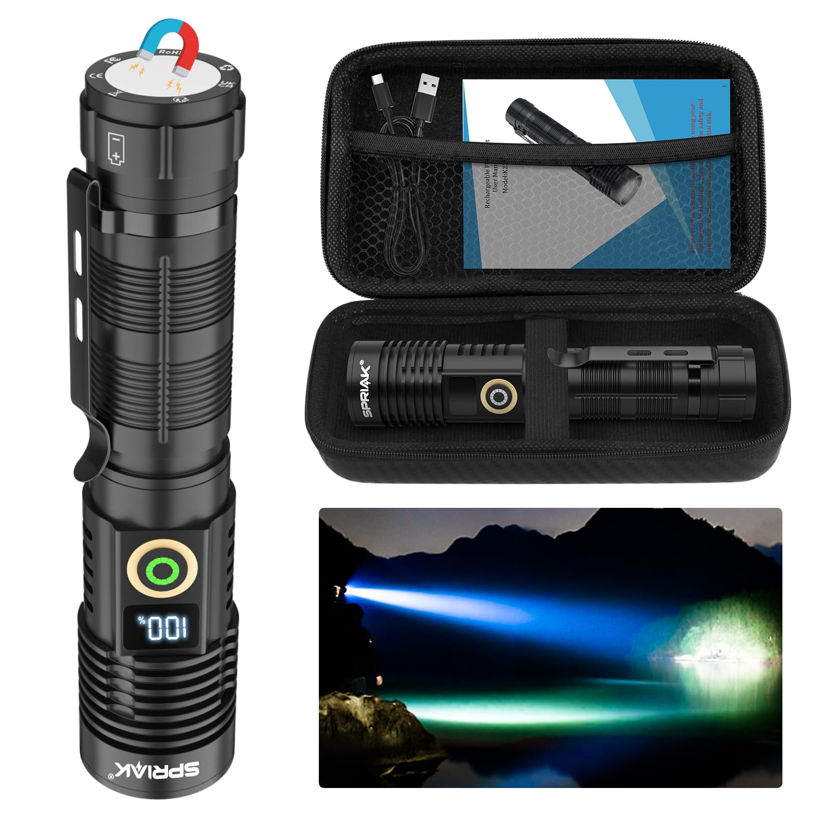 Rechargeable Flashlight High Lumens-Super Bright Magnetic Flash Light ...