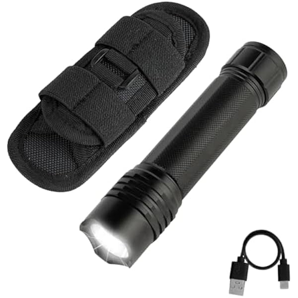 Rechargeable Flashlight High Lumens, Tactical Flashlight with Belt ...