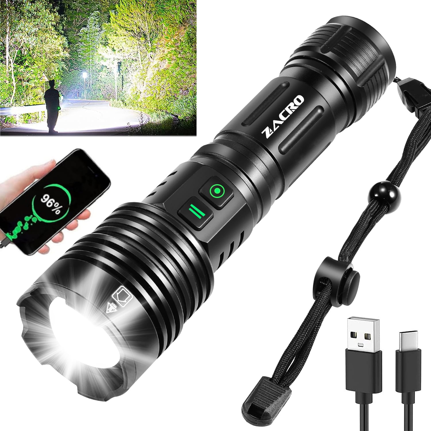 Rechargeable Flashlight High Lumens, Zacro 100000 Lumen Super Bright ...