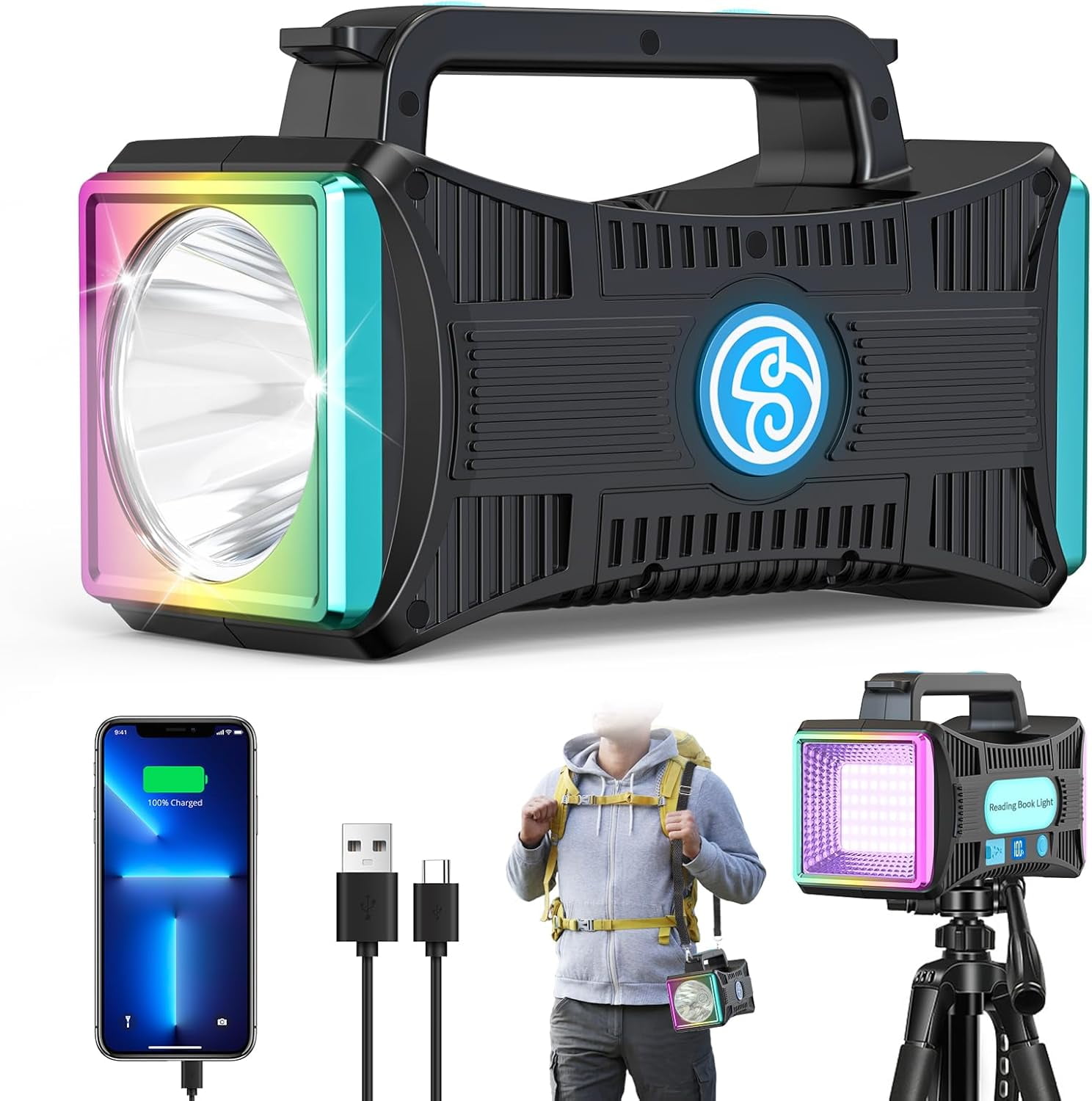 Rechargeable Flashlight, LED Spotlight Flashlight 15000 Capacity Extra Large Lumens Ultra-Long ...