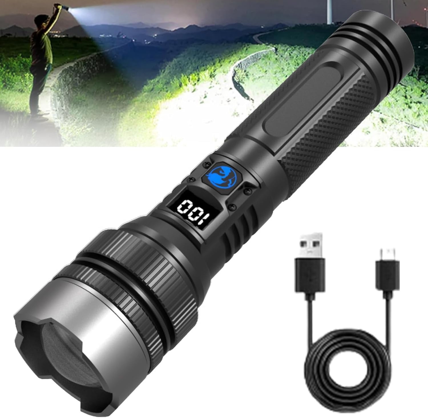 Rechargeable Flashlight, Sky Fire Flashlight with USB Charging, High ...