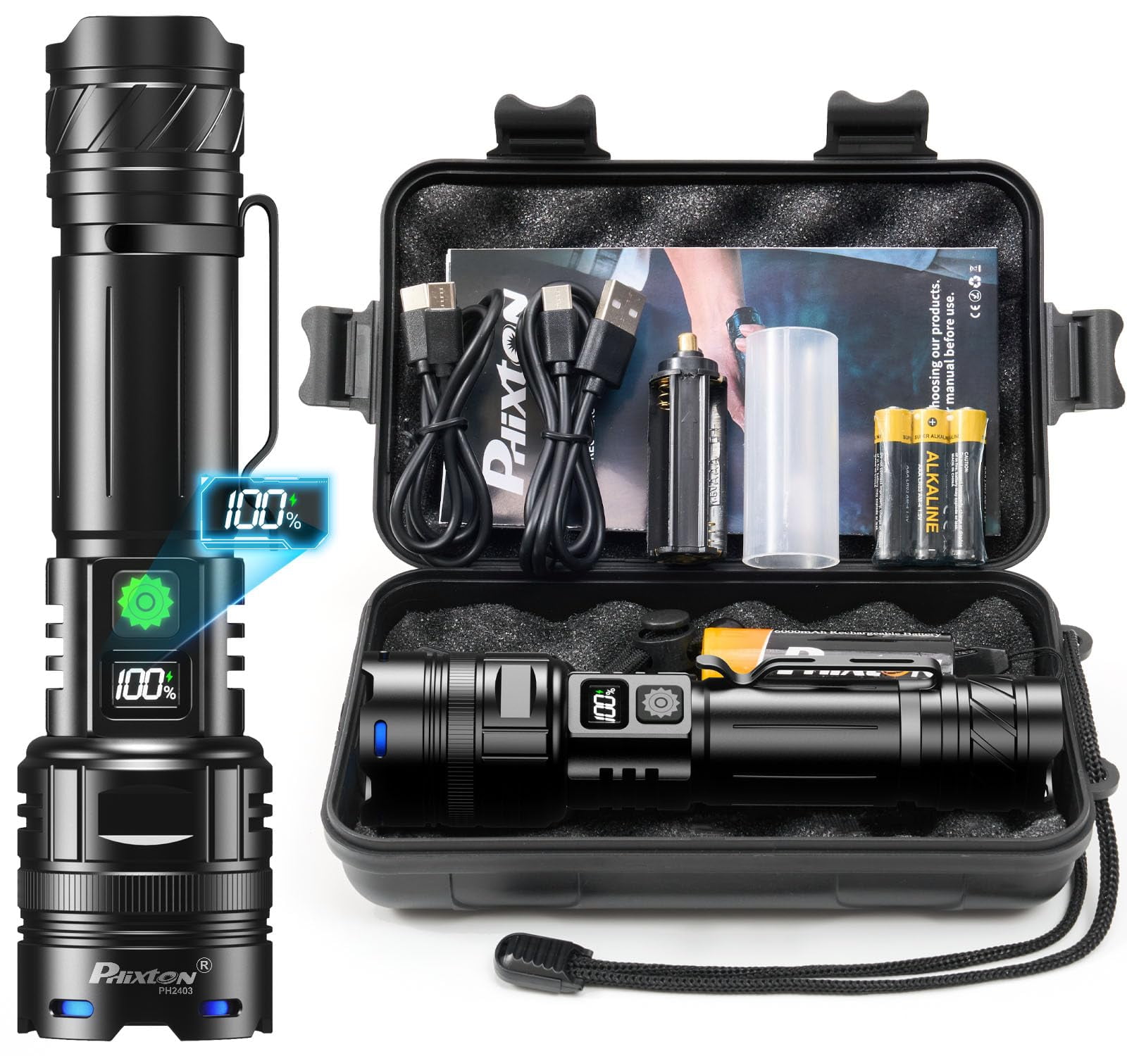 Rechargeable Flashlights 10000 High Lumens Single One Mode Super Bright ...