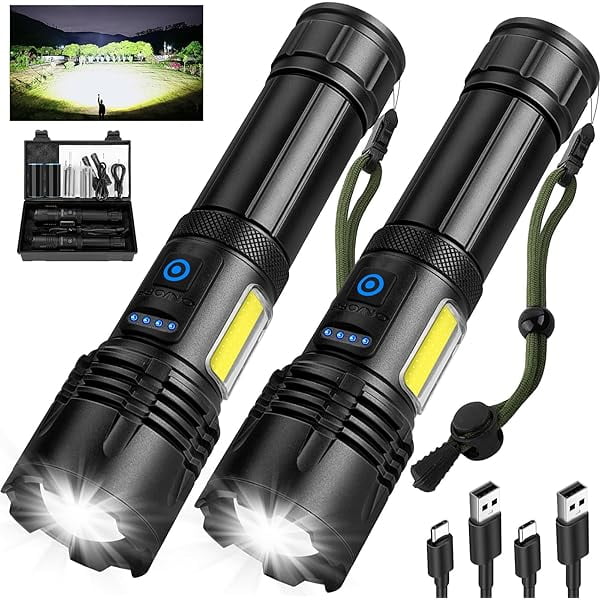 Rechargeable Flashlights 2 Pack,900000 High Lumens Super Bright Led ...