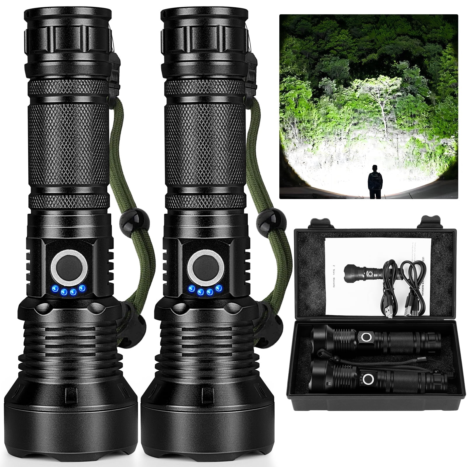 Rechargeable Flashlights 350000 High Lumens - 2 Pack, Super Bright 12 ...