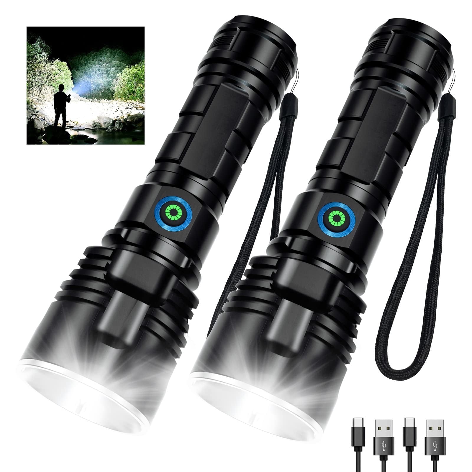 Rechargeable Flashlights 750,000 High Lumens - 2 Pack, 12 Hours ...