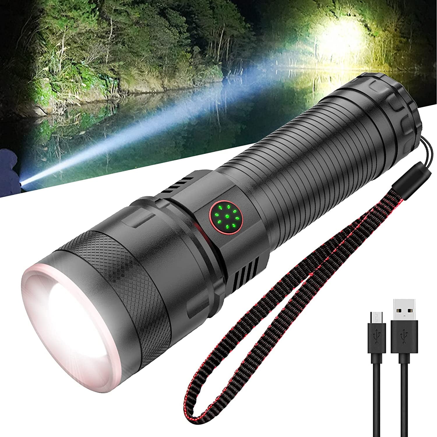 Moonsun 100000 Lumen Tactical Flashlight, Rechargeable LED, Waterproof ...