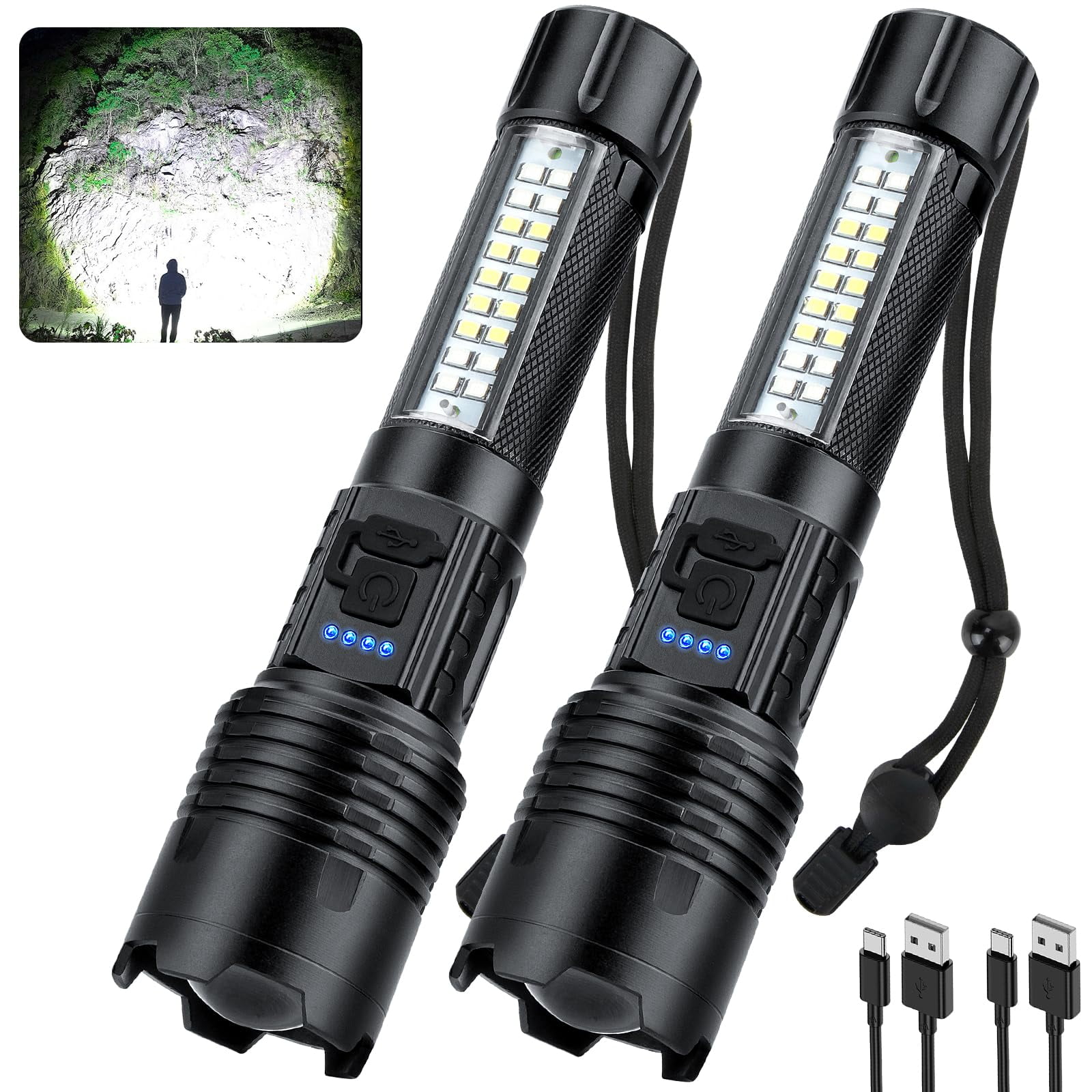 Rechargeable Flashlights High Lumens 2 Pack, 900000 Lumen Brightest LED ...