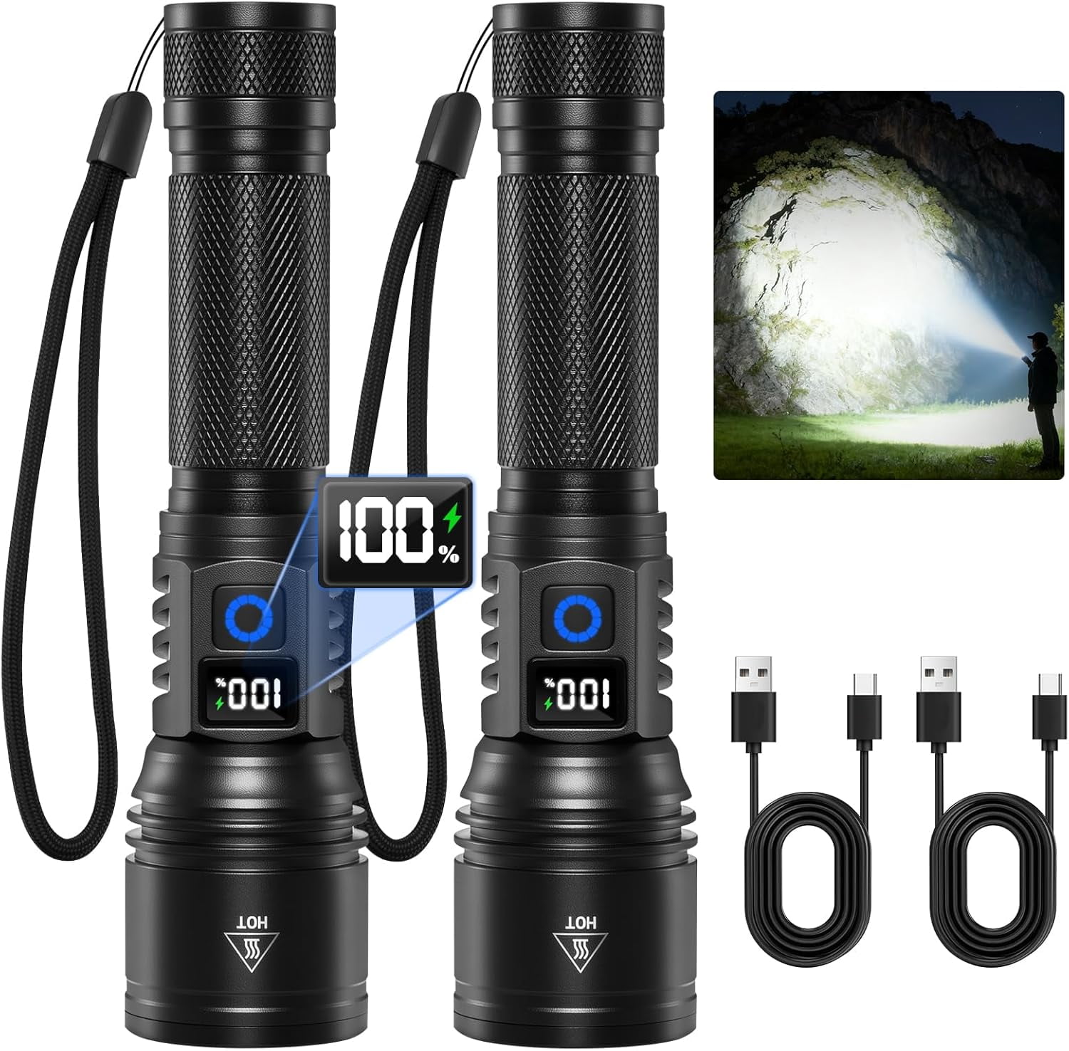Rechargeable Flashlights High Lumens, 2Pack Super Bright Flashlight ...
