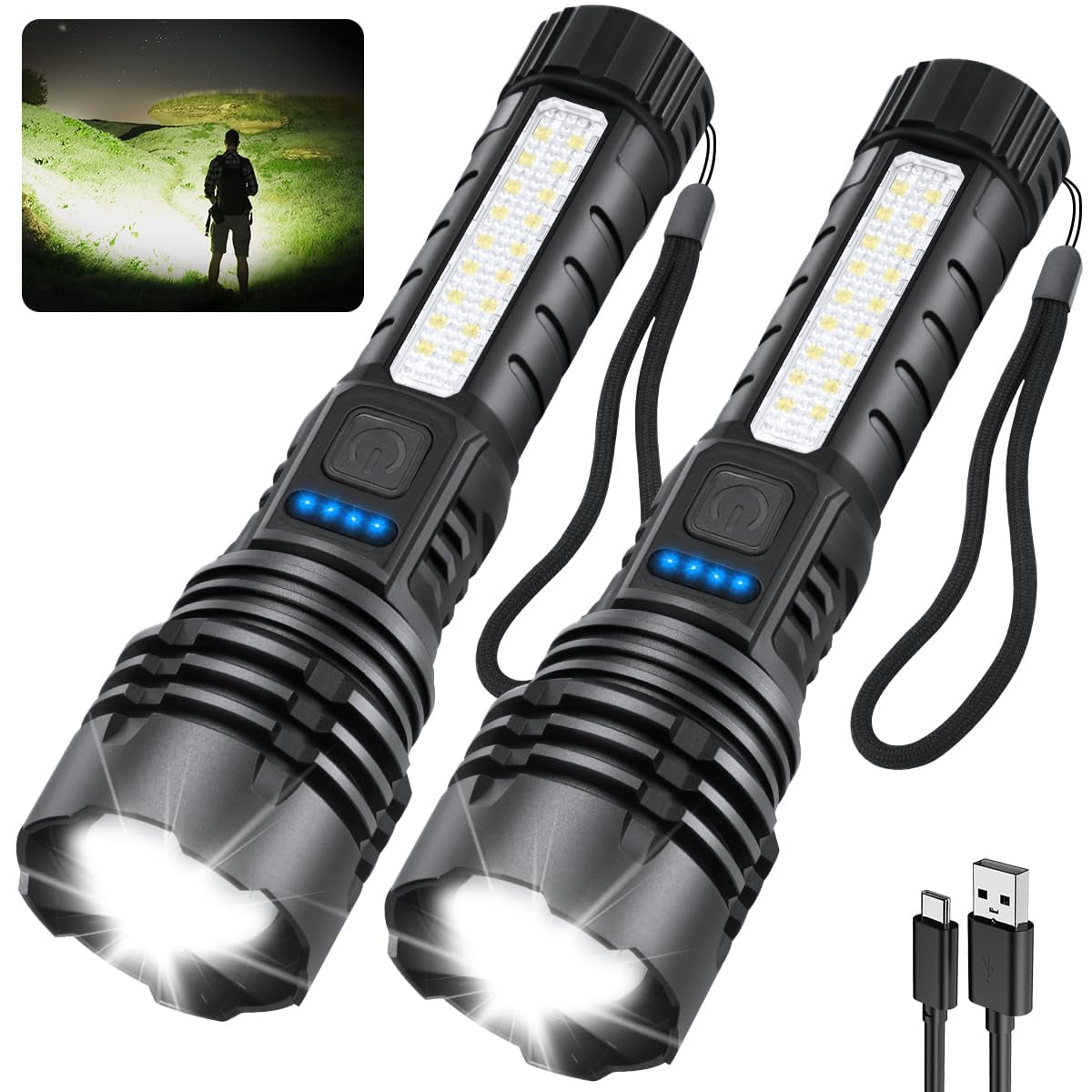 Rechargeable Flashlights High Lumens, 7Mode Flashlights Rechargeable ...