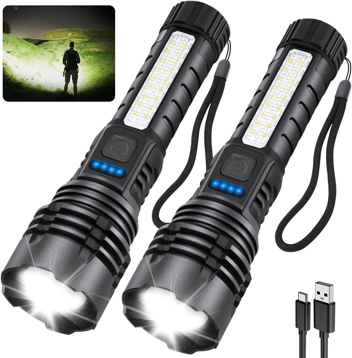 Rechargeable Flashlights High Lumens, 7Mode Super Bright Flashlight ...