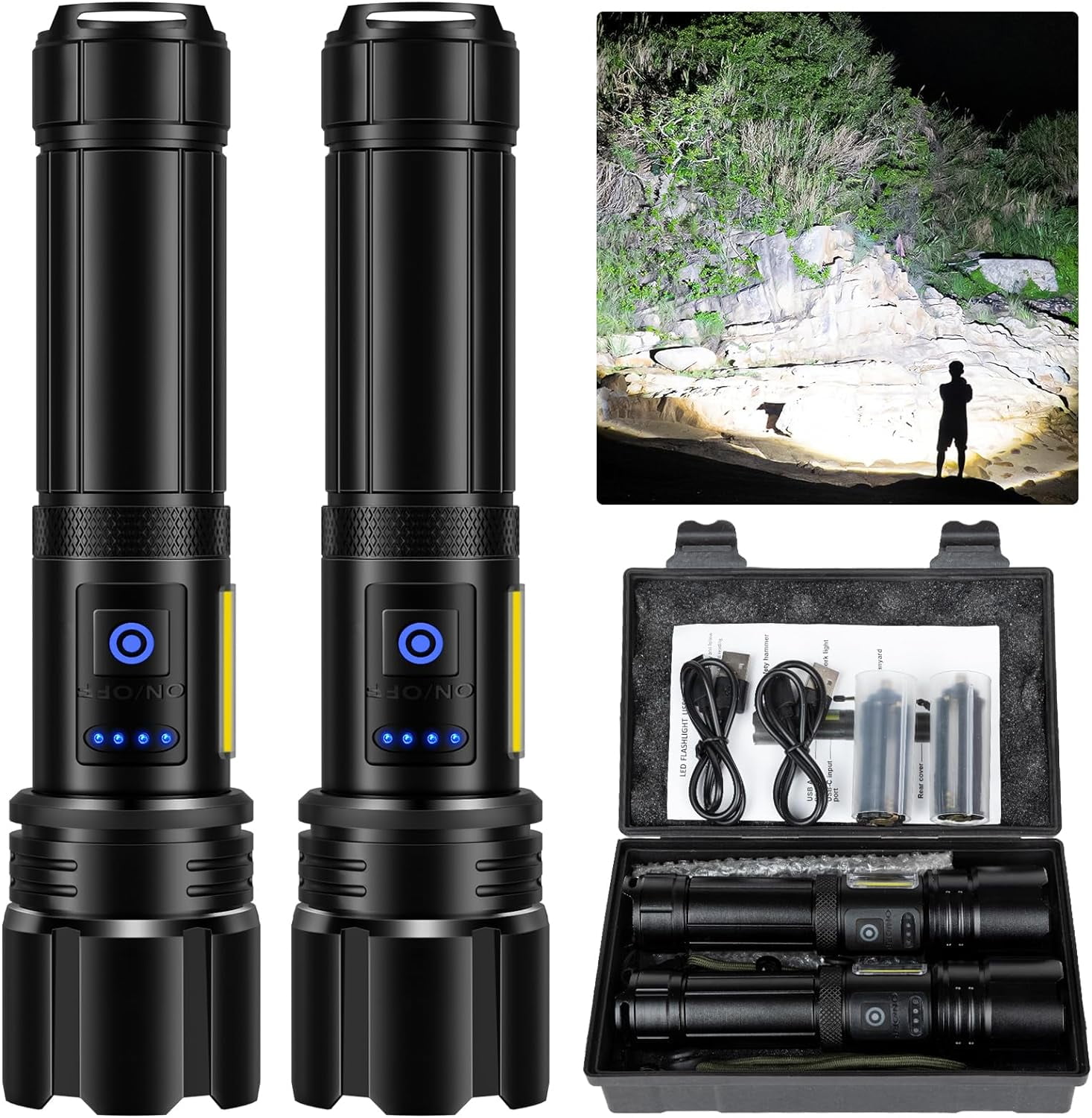 Rechargeable Flashlights High Lumens, Led Flashlight 990000 Lumens Bright Flash Light with 7 ...