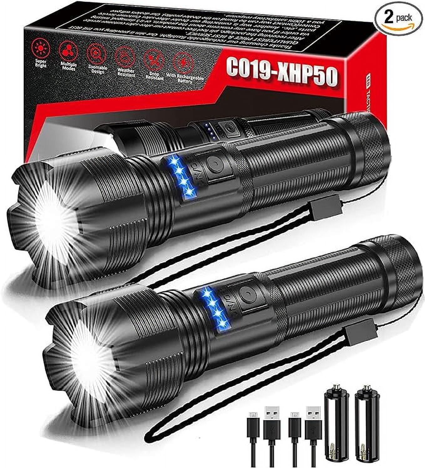 Rechargeable Flashlights High Lumens, Super Bright XHP50 LED Tactical ...