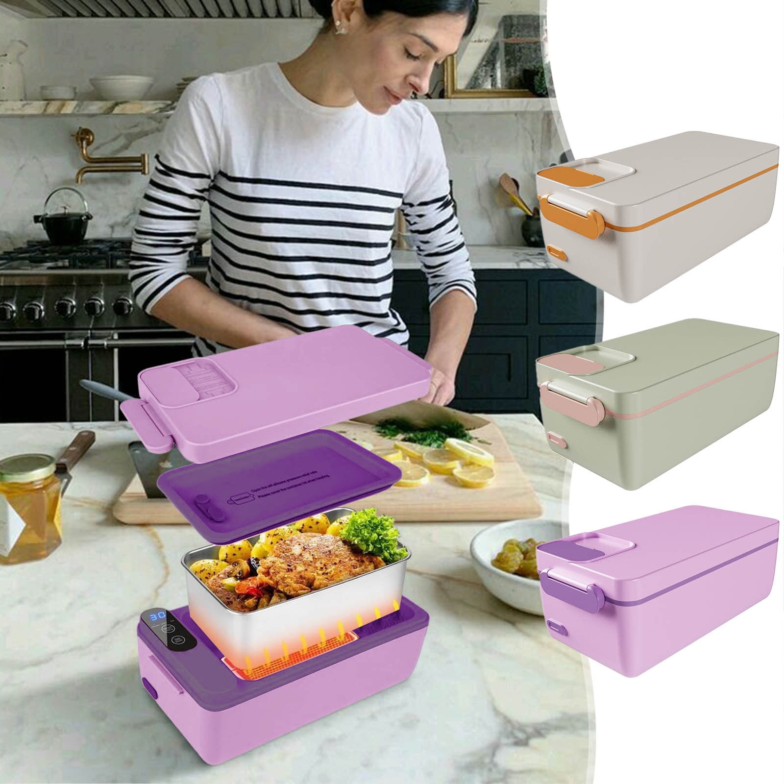 Rechargeable Food Heater, Insulated Lunch Box, Stainless Steel ...