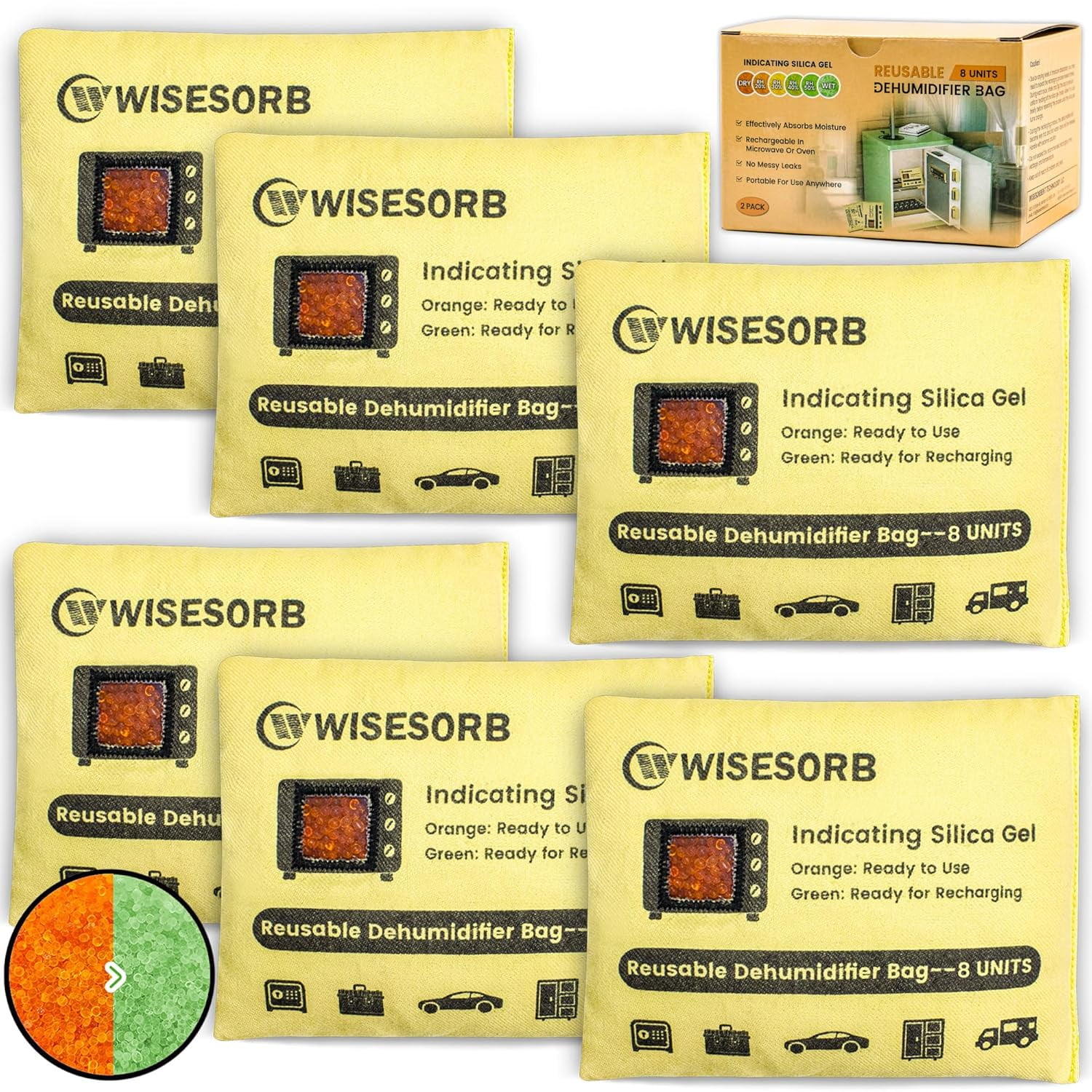 Rechargeable Gun Safe Dehumidifier, 6 Packs 8U Indicating Desiccant ...