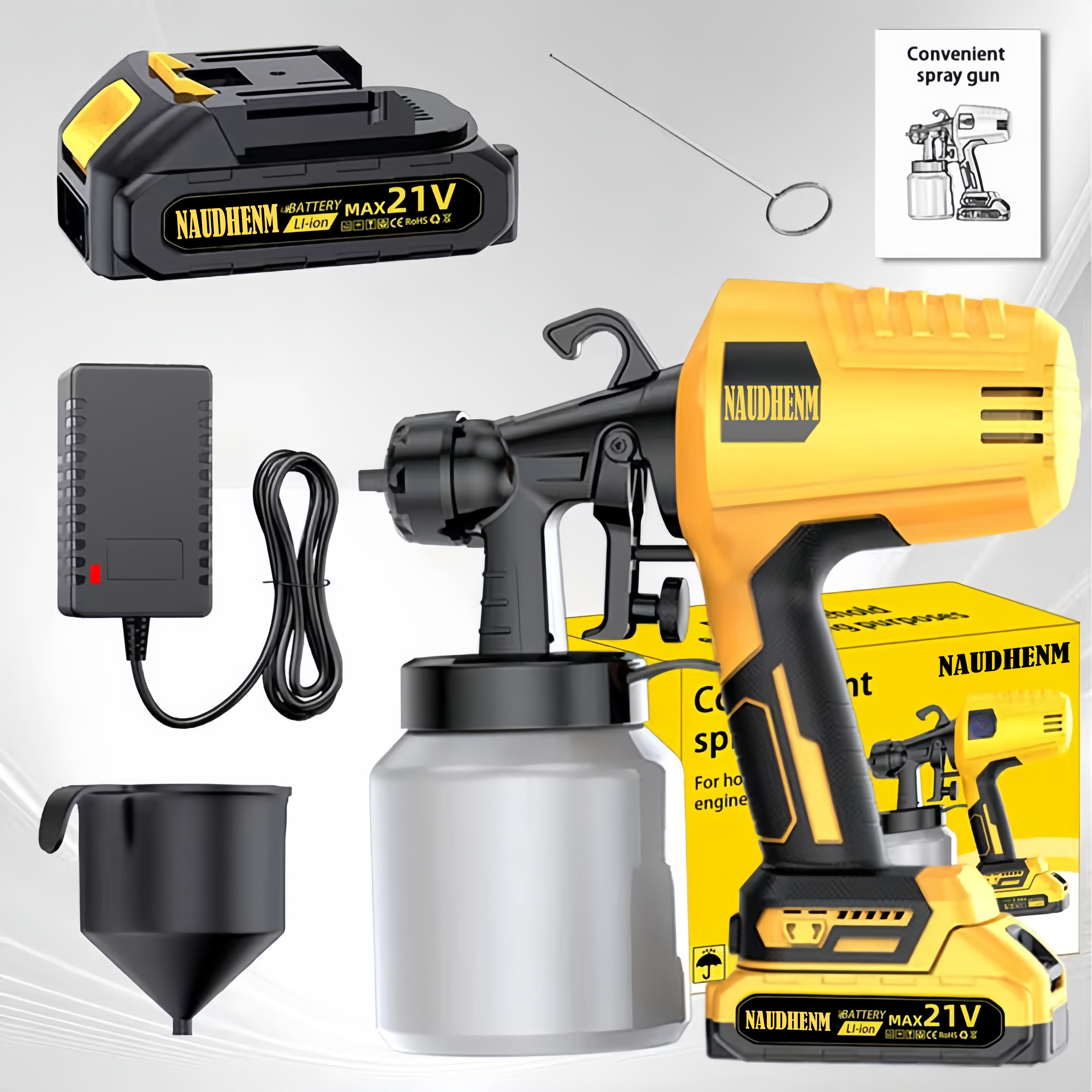 Rechargeable HVLP Paint Sprayer, Cordless Handheld Spray Gun Kit with 1 ...