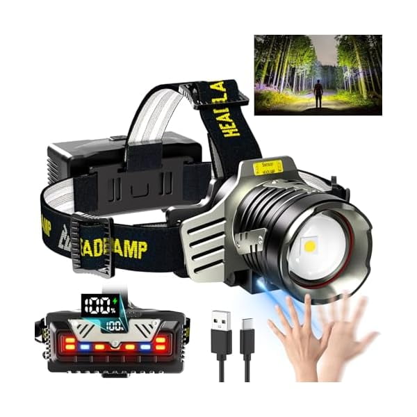 Rechargeable Headlamp, 180000 LM Bright Head lamp, 9 Mode, Motion ...