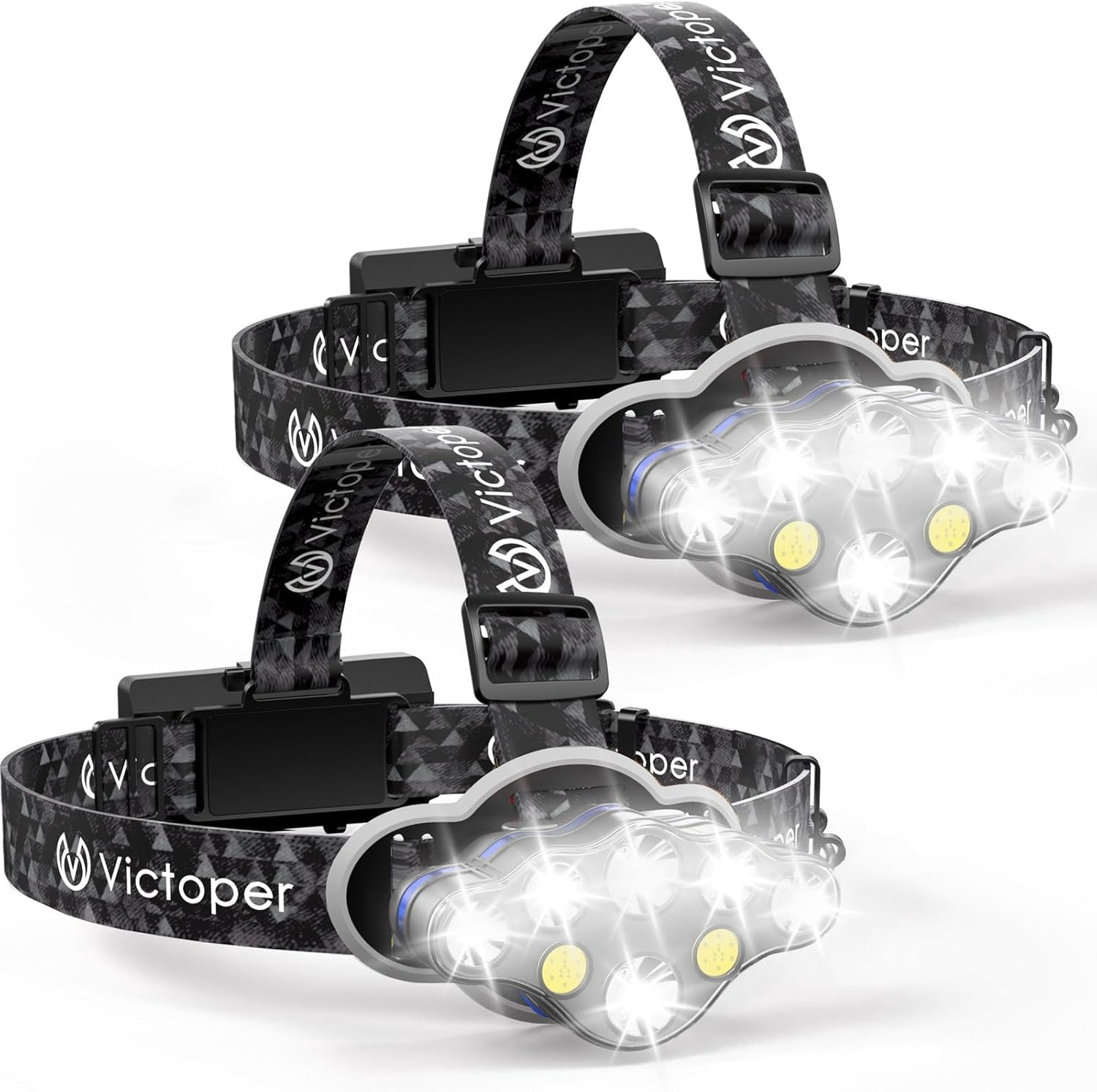 Rechargeable Headlamp 2 Pack, 8 LED High Lumen Bright Head Lamp with ...