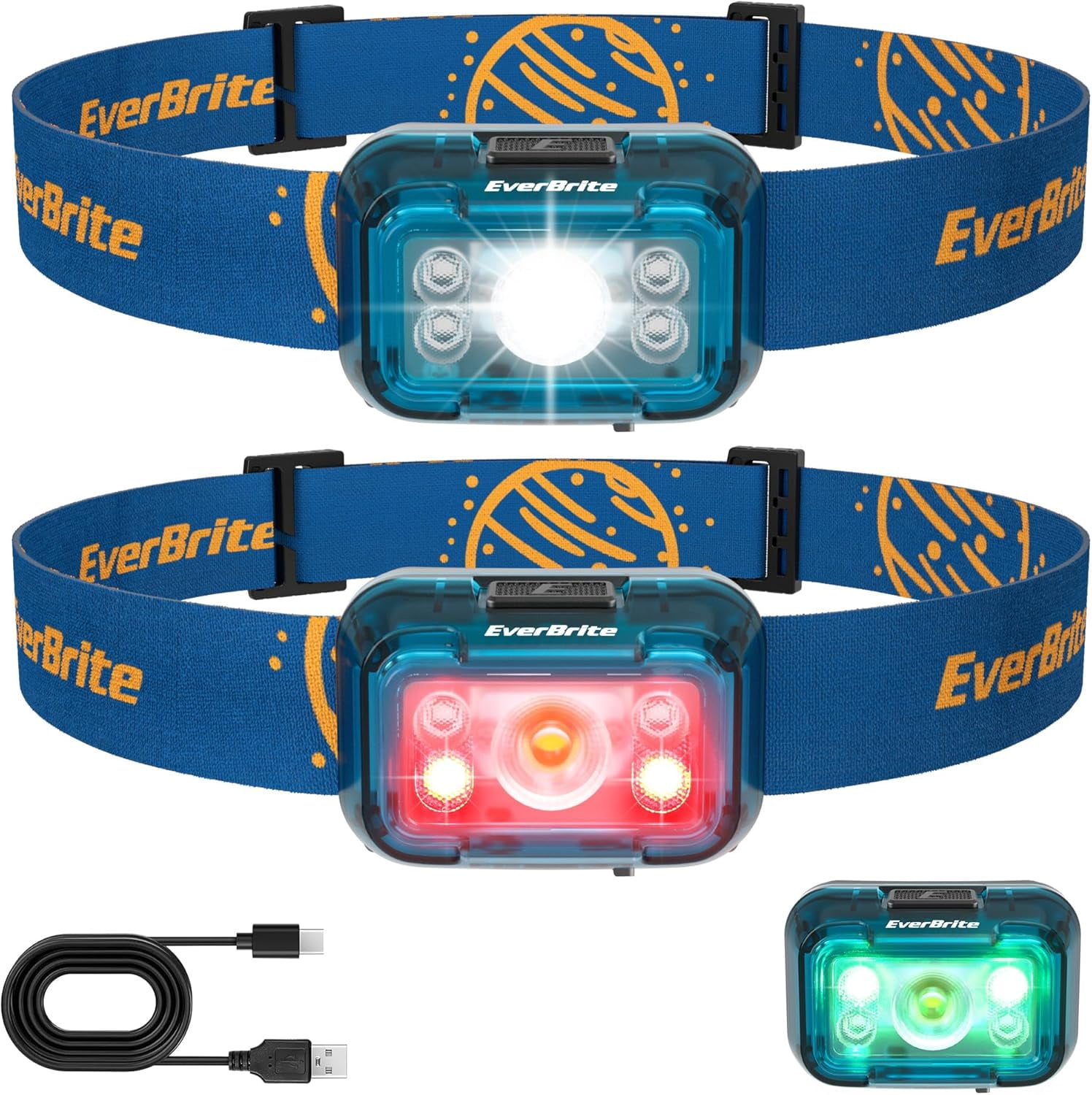 Rechargeable Headlamp, 2 Pack Kids Headlamp with White/Red/Green Light ...
