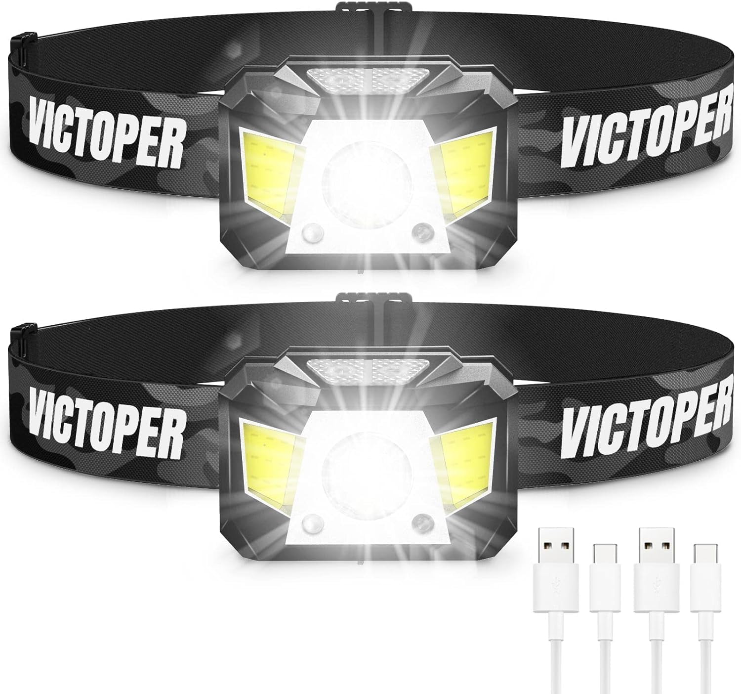 Rechargeable Headlamp 2 Pack, Motion Sensor Head Lamp with Red Light, 8 ...