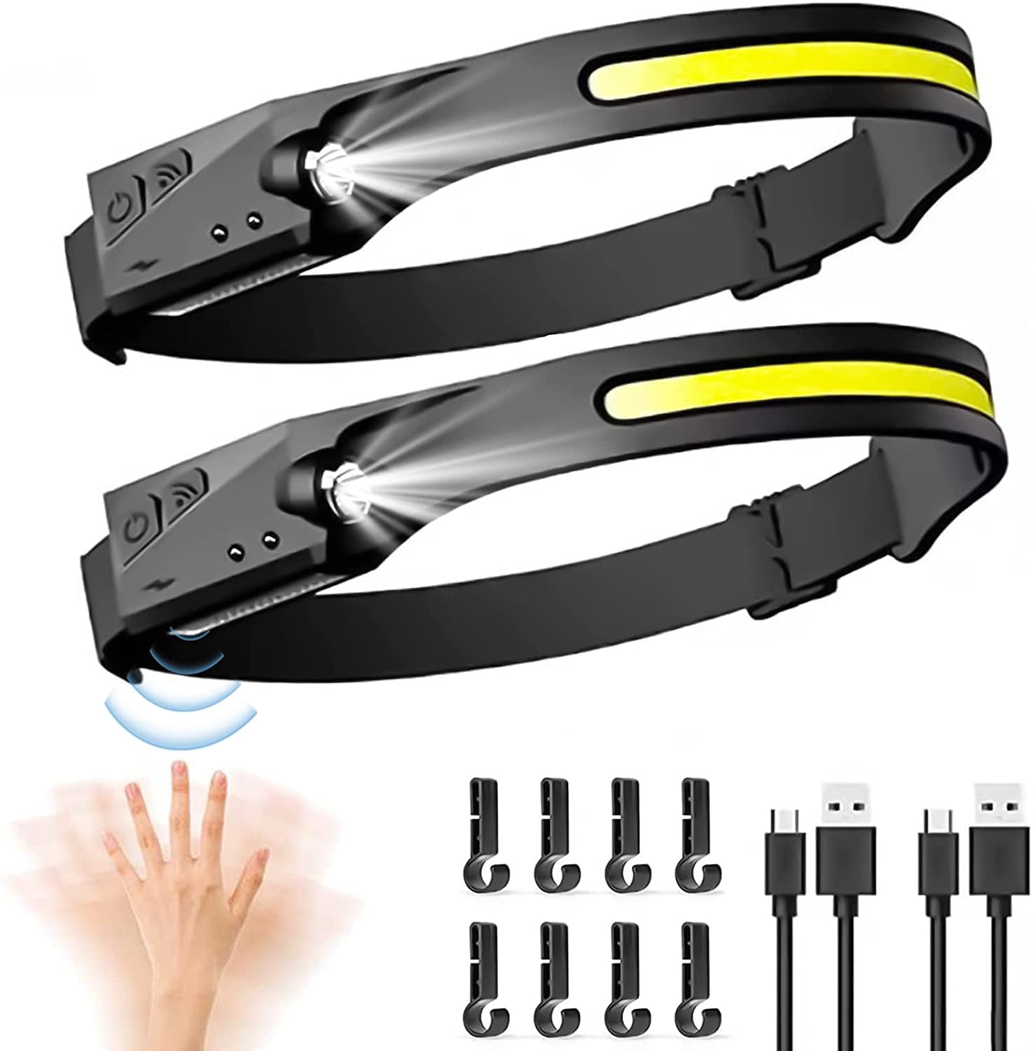 Rechargeable Headlamp - 2 Pack Super Bright 350 Lumen with 5 Light Mode ...