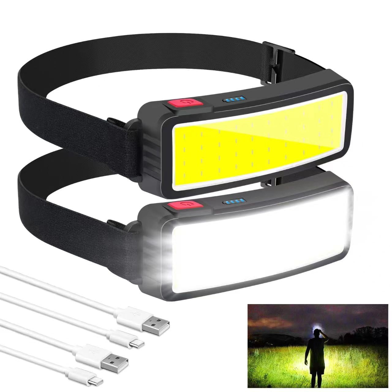Rechargeable Headlamp Flashlight, 5000 Lumen Wide Beam Led Headlamp, 3 ...